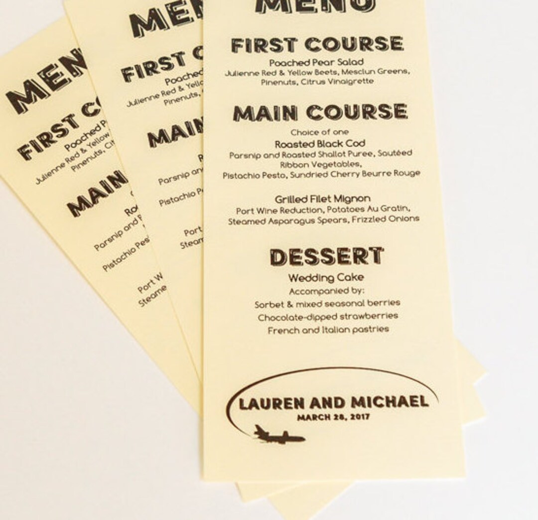 Printed Travel Airplane Menu Cards Custom Wedding Decor - Etsy