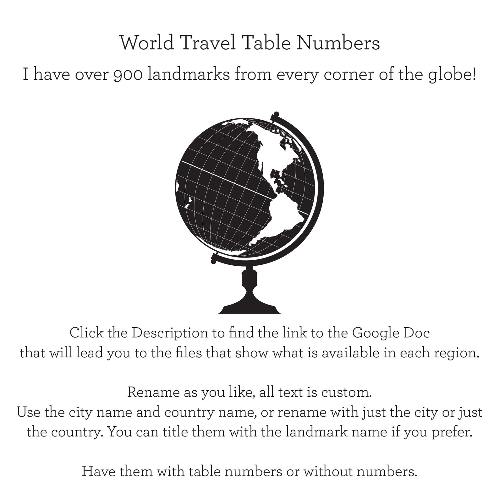 Printable World Landmarks Table Number: Travel Wedding Decor ...