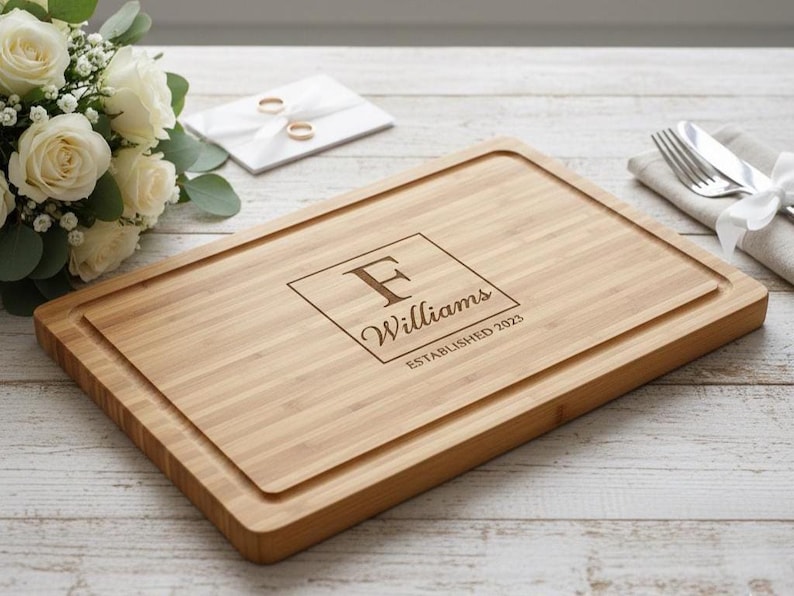 Personalized Handcrafted Bamboo Cutting Board, Custom Engraved Wedding ...