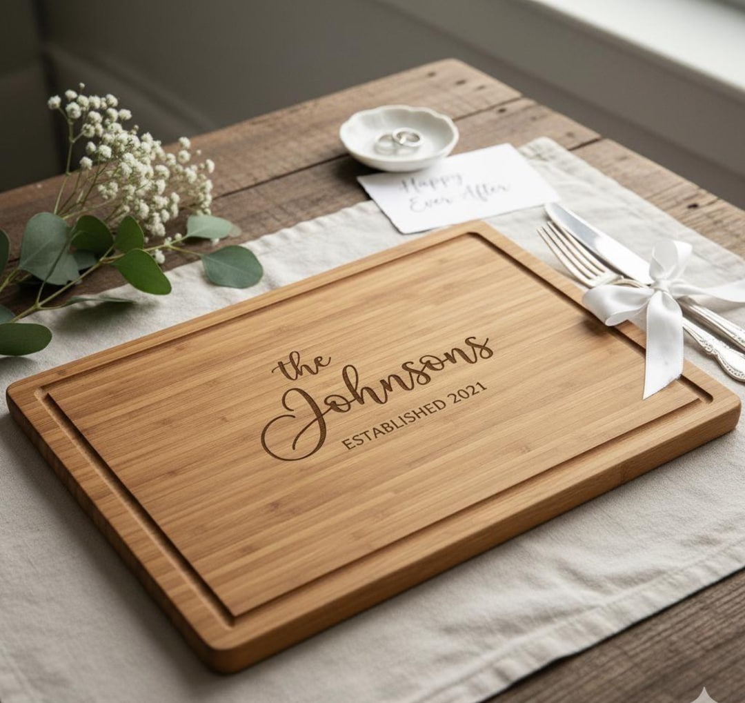 Personalized Handcrafted Bamboo Cutting Board, Custom Engraved Wedding ...