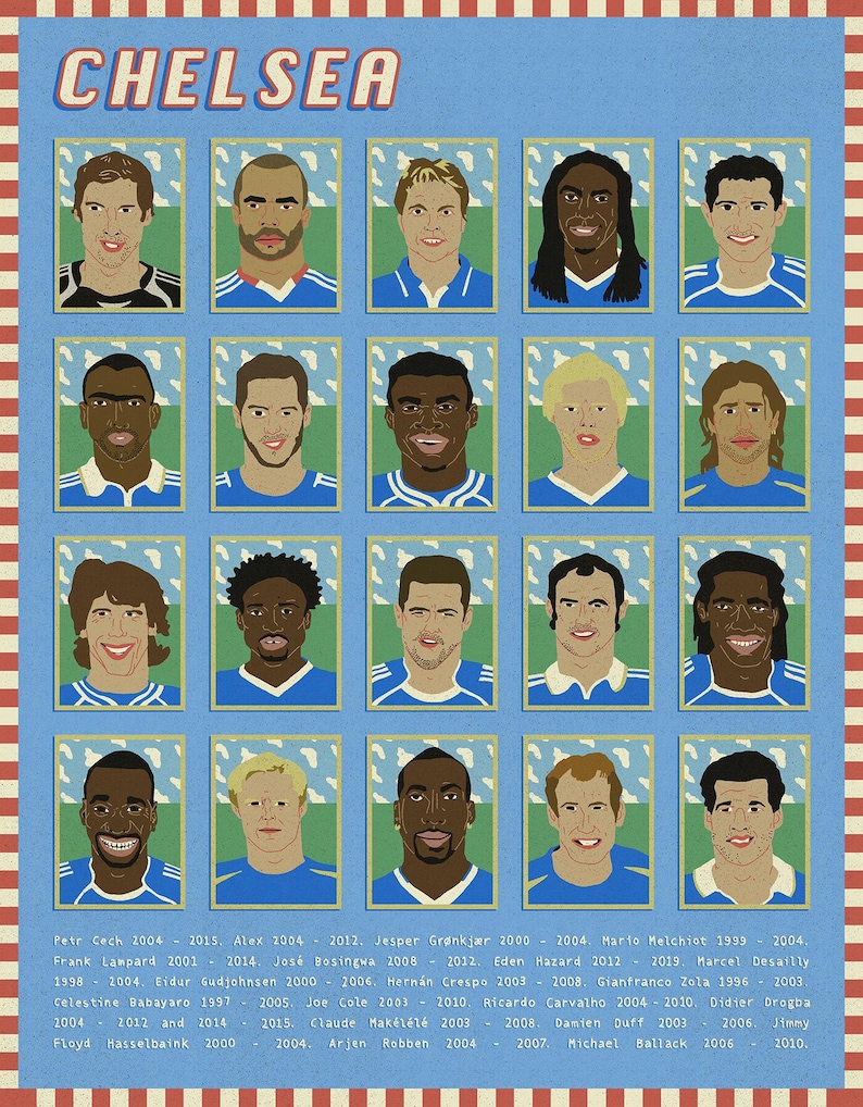 Chelsea Legends Print. Hand Drawn Football Poster - Etsy
