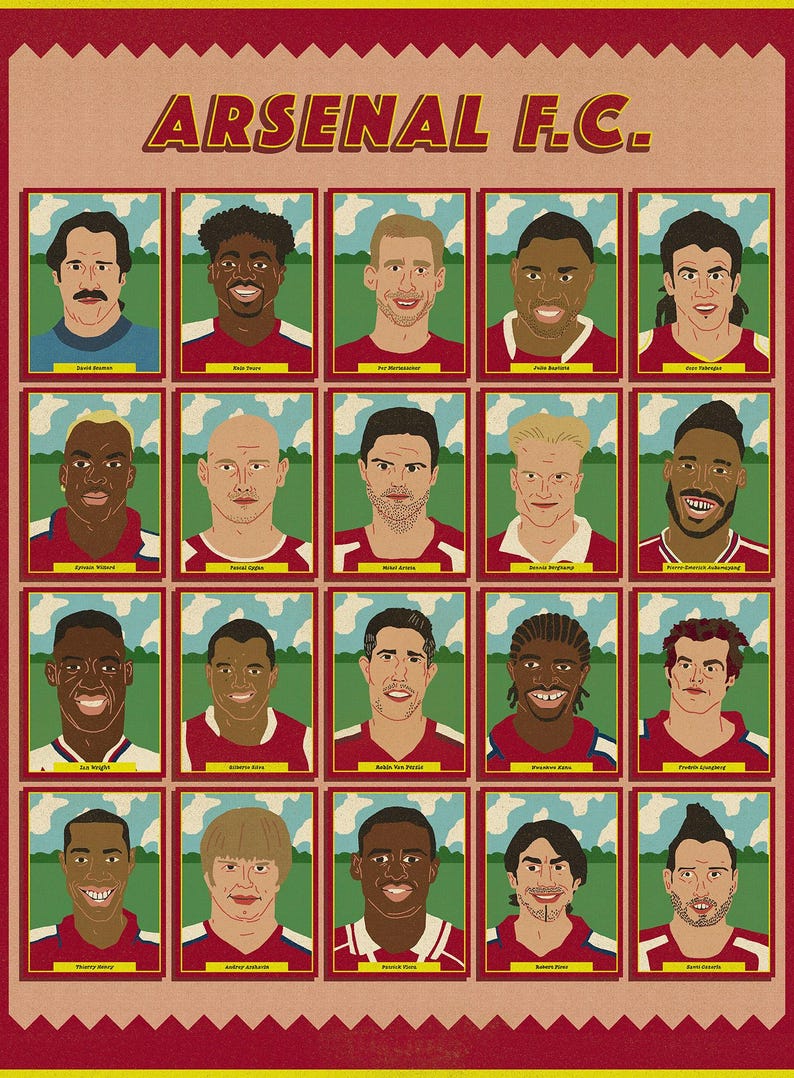 Arsenal Legends Print. Hand Drawn Football Poster - Etsy