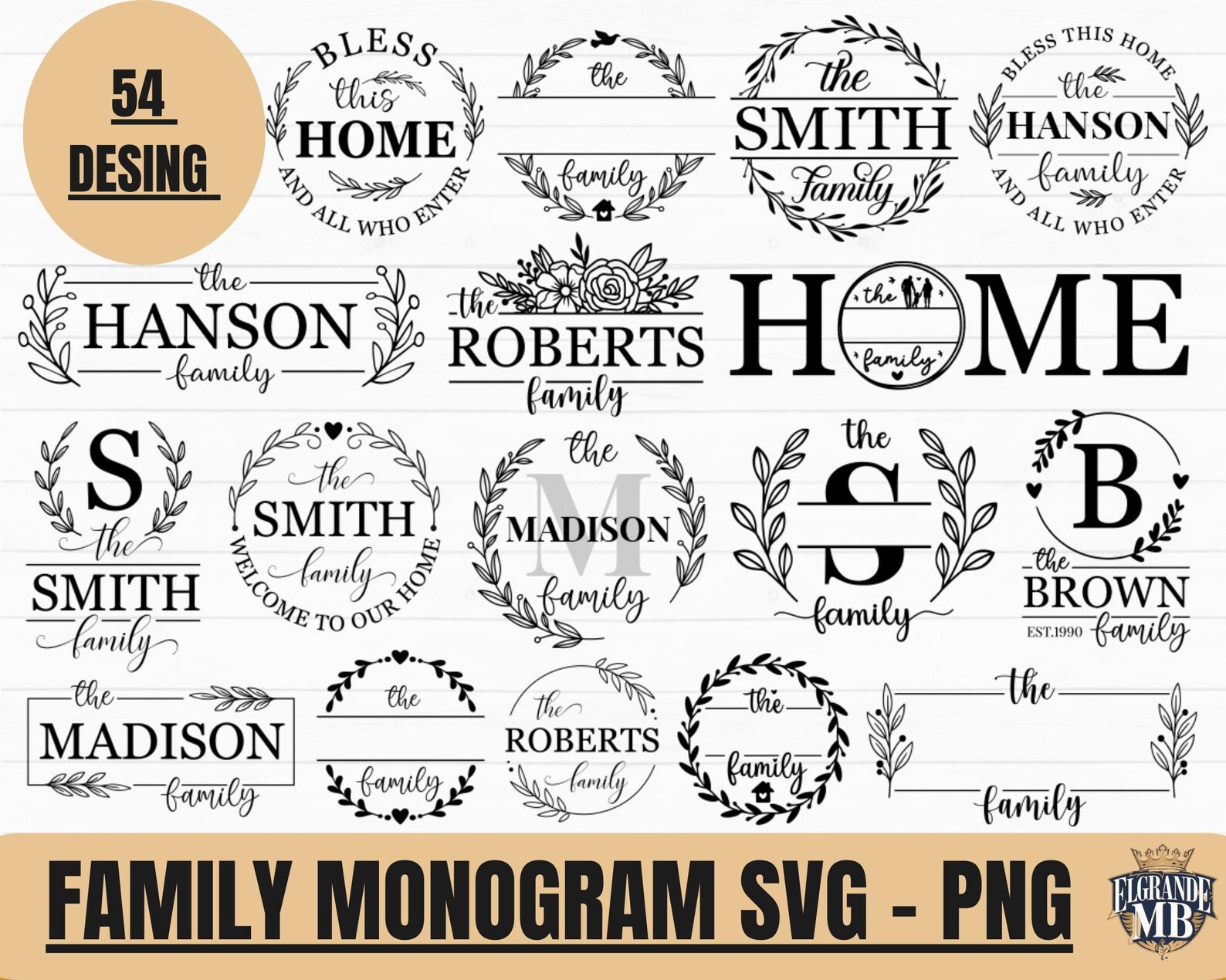 Family Name Monogram SVG Bundle: Floral Frame Designs (digital Download ...