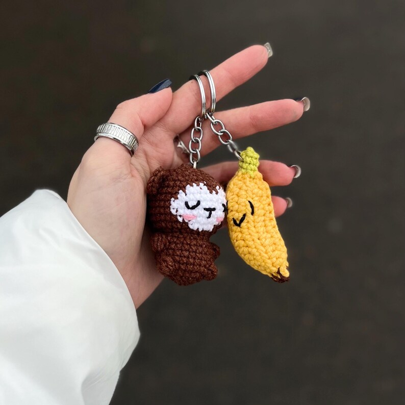 Handmade Crochet Kissing Monkey and Banana Keychain Set | Couple ...