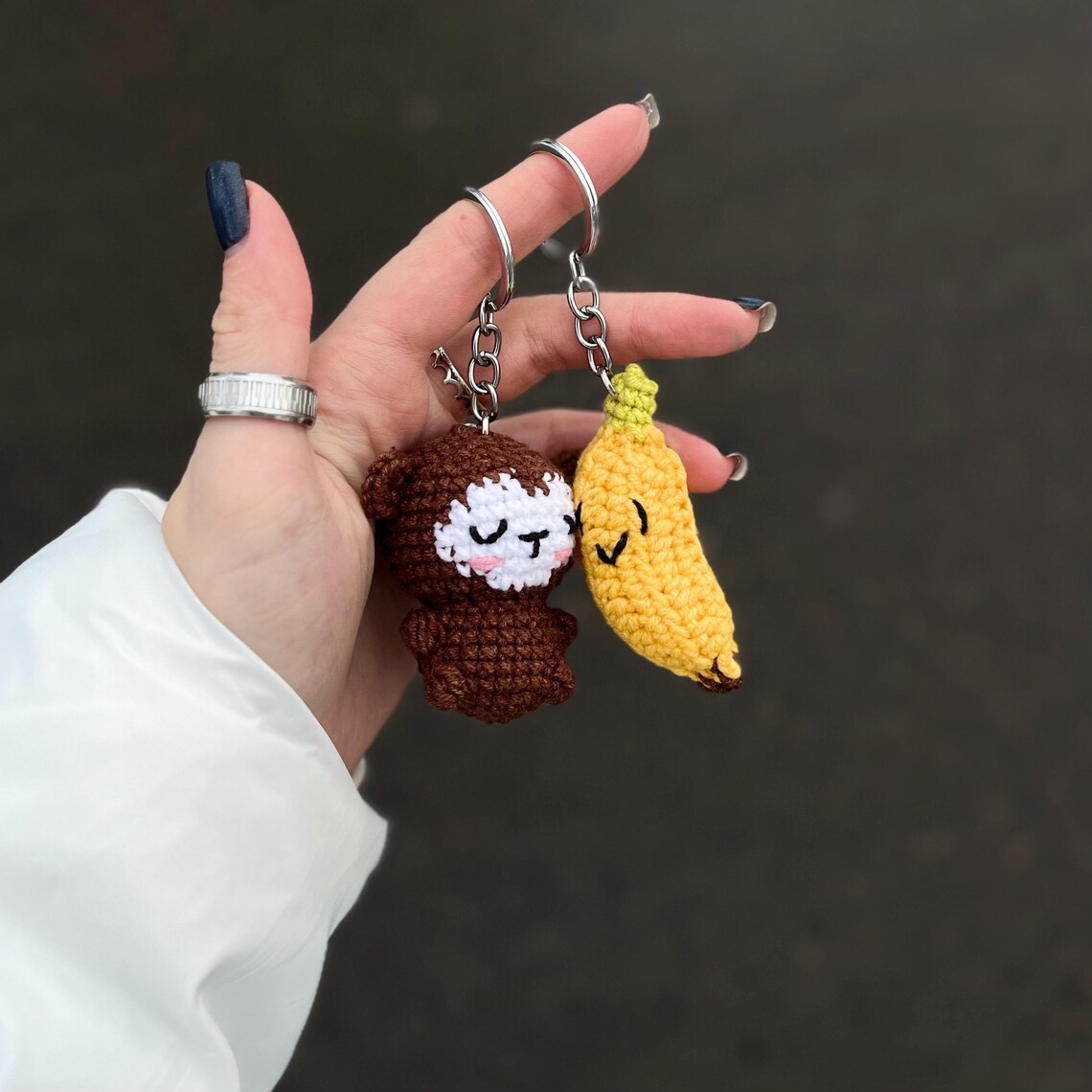 Crochet Kissing Monkey Keychain Set: Handmade Cotton Couple Keychains ...