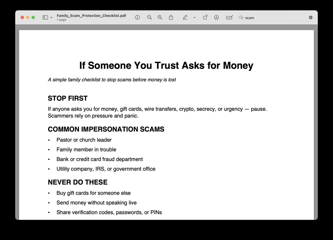 Family Scam Protection Checklist | 2025 Fraud Prevention Guide ...