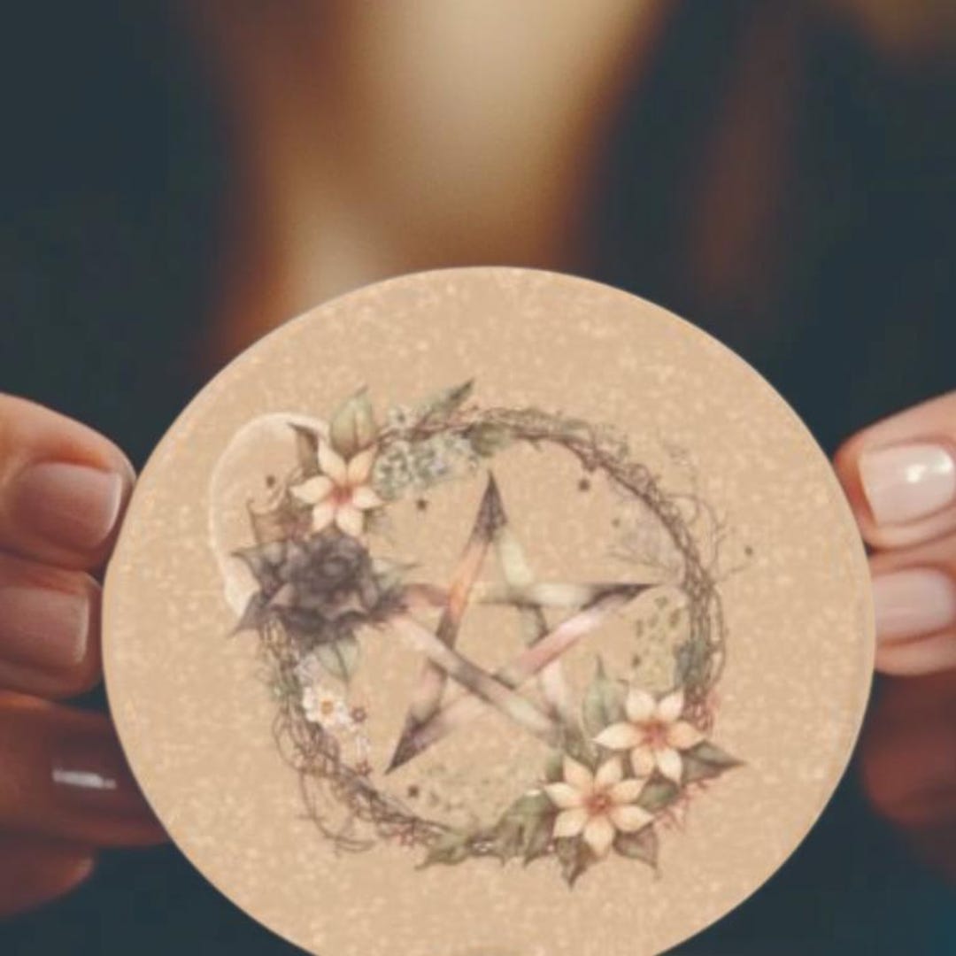 Goth Cottagecore Pentagram Car Coaster - Witchy Wildflower Boho Car ...