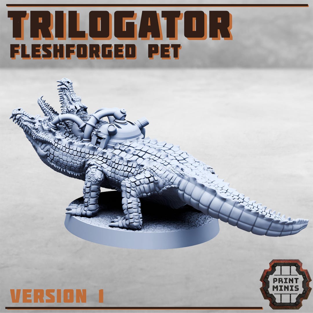 Trilogator - 3-headed Gator| 3D Printed Miniature by Print Minis | Abs ...