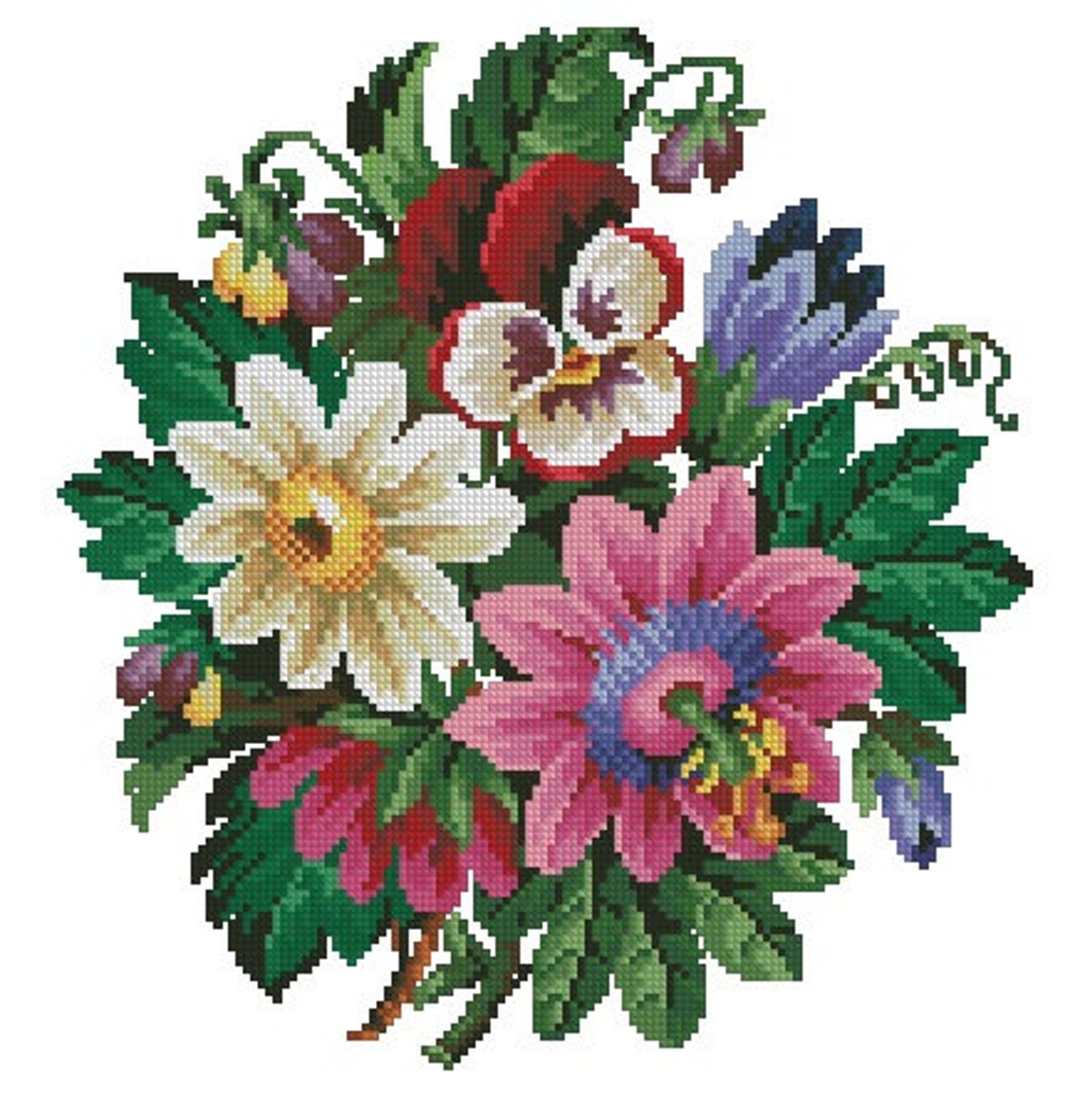 Passionflower and Pancies Antique Cross Stitch Digital Pattern - Etsy