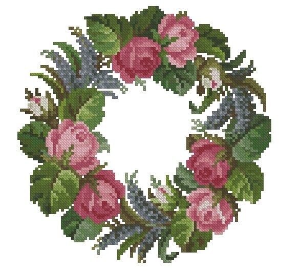 Flowers and Roses Wreath Vintage Digital Pattern for Cross Stitch or ...