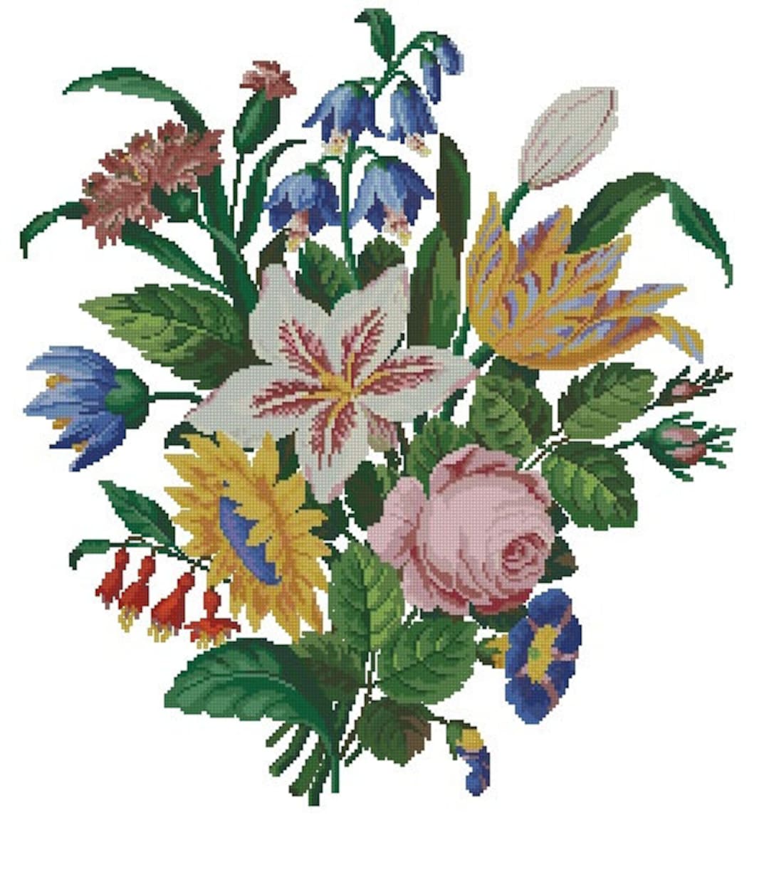 Butch of Flowers Vintage Digital Pattern for Cross Stitch or Berlinwork ...