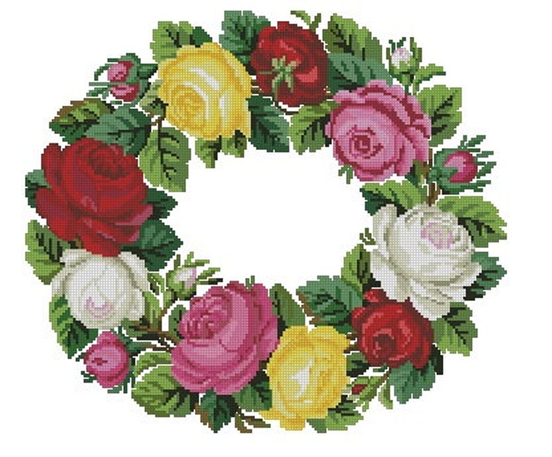 Rose Wreath Vintage Digital Pattern for Cross Stitch or Berlin Wool ...