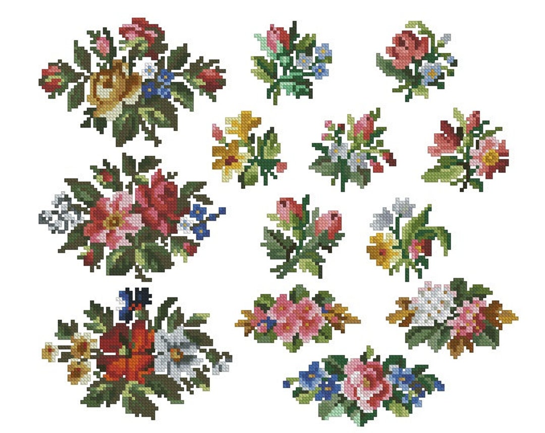 Small Vintage Flowers Digital Pattern Collection for Cross Stitch or ...