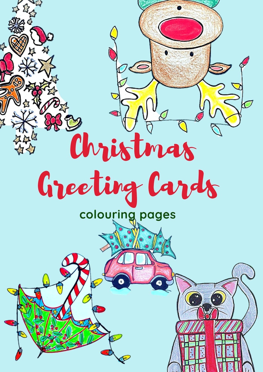 Printable Christmas Card Coloring Pages for Kids and Adults Fun DIY ...