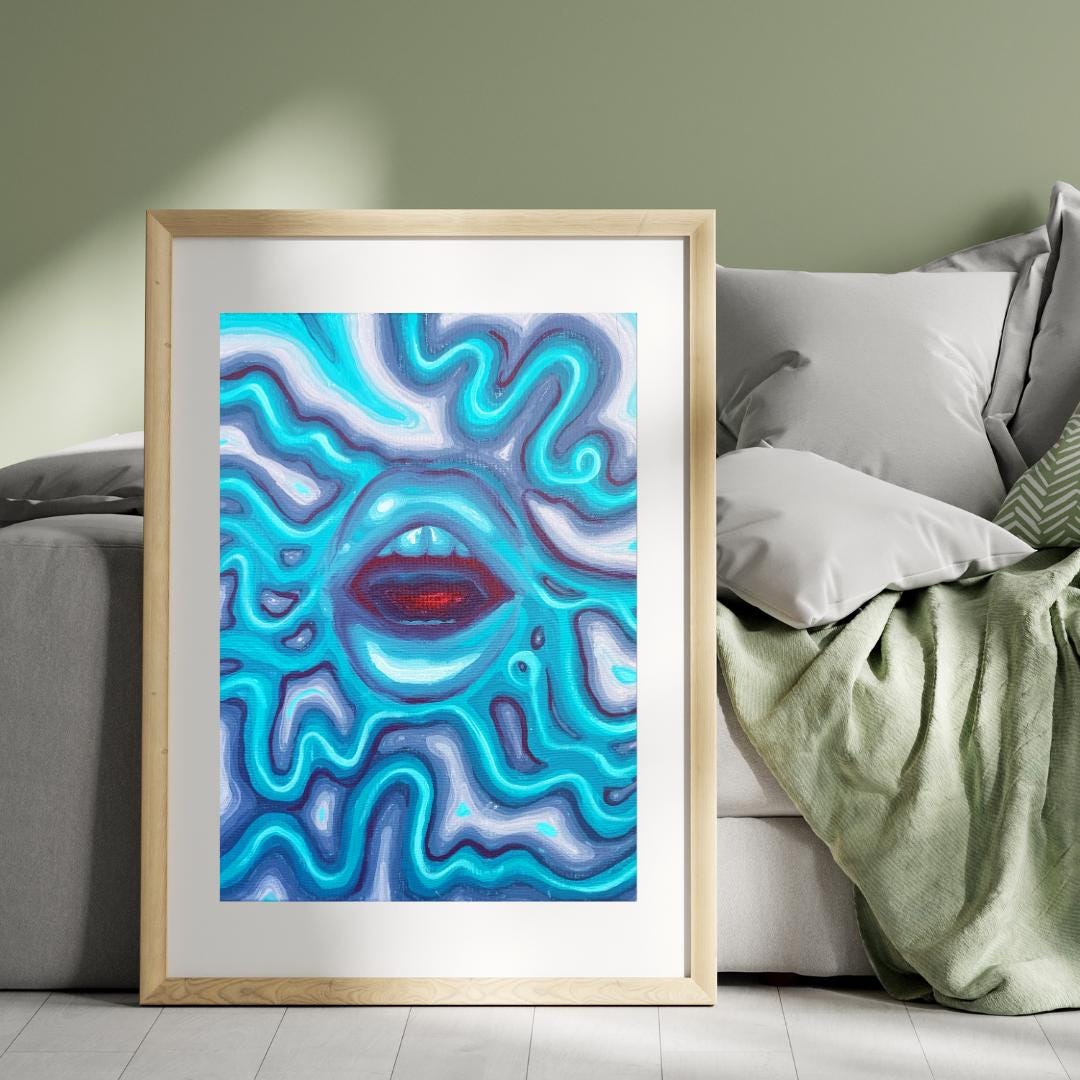 Abstract Art Print Featuring a Surreal Mouth Design – Modern Wall Decor ...