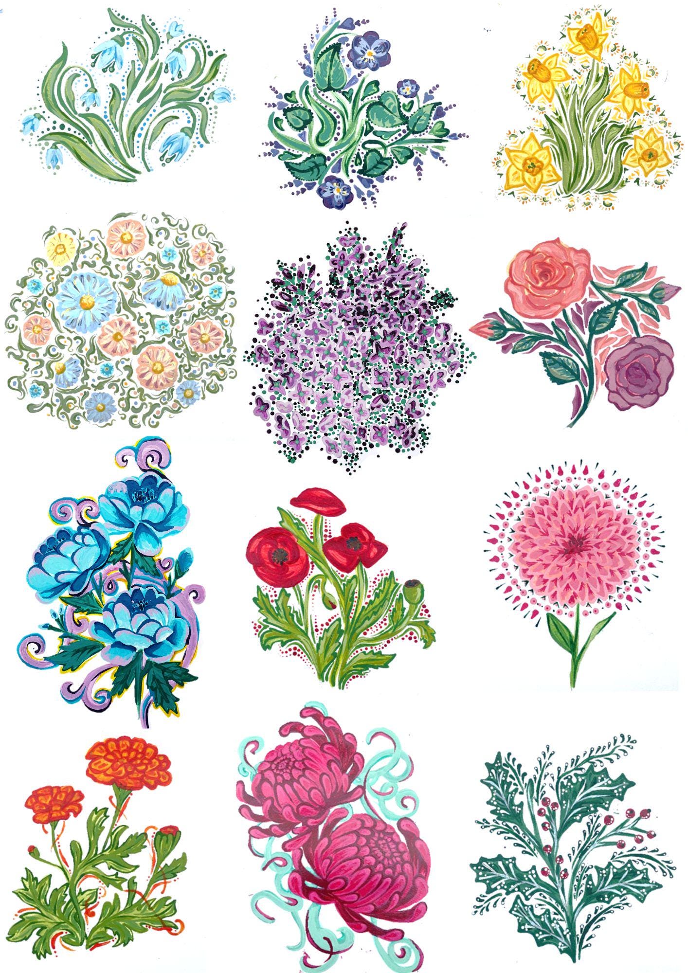 2025 Floral Calendar – A Hand-painted Flower for Each Month - Etsy