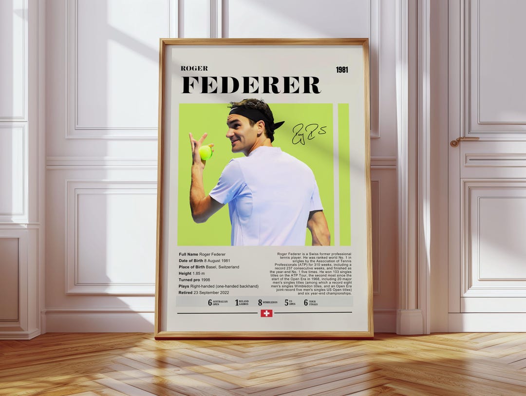 Roger Federer Poster, Tennis Print, Federer Print Decor, Tennis Legend ...