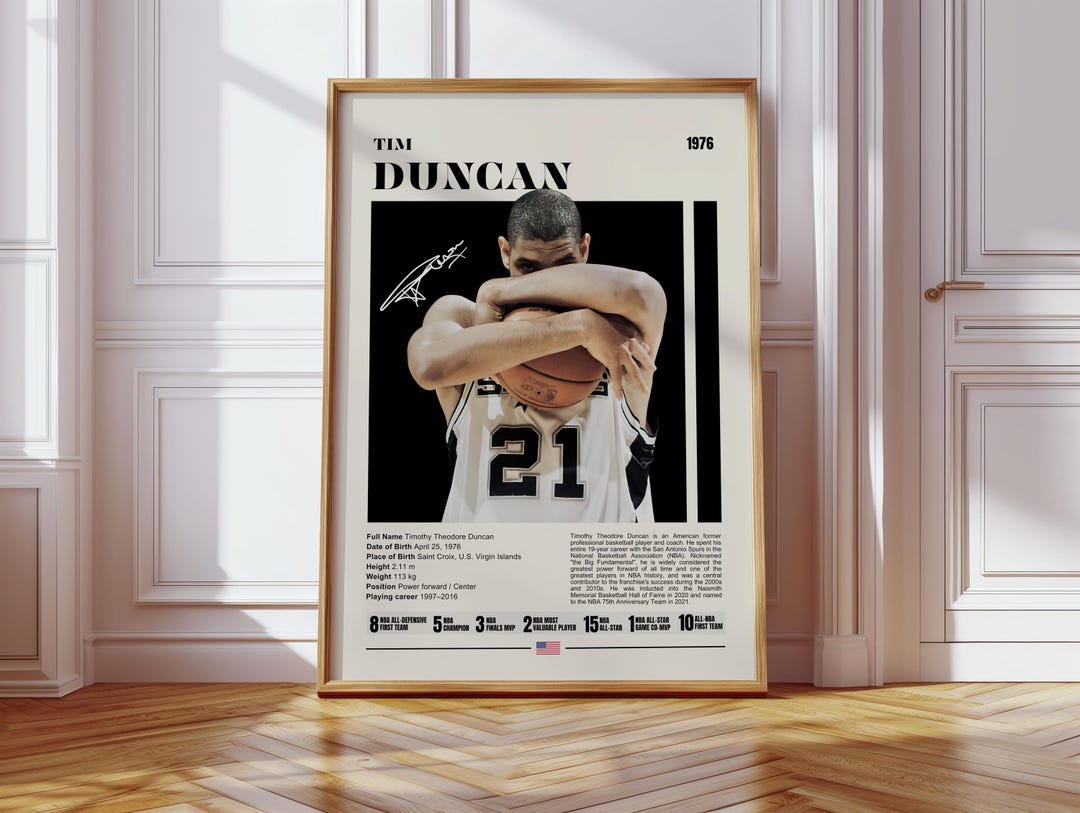 Tim Duncan Poster, San Antonio Spurs Print, NBA Basketball Art, Sports ...