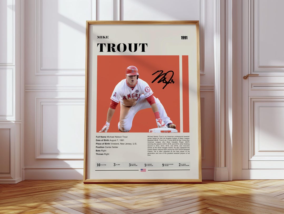 Mike Trout Poster, Los Angeles Angels, Baseball Prints, Sports Poster ...
