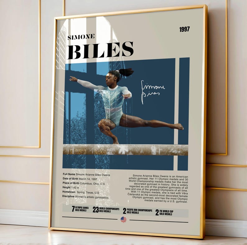Simone Biles Poster, Gymnast Poster, Athletics Prints, Sports Poster ...
