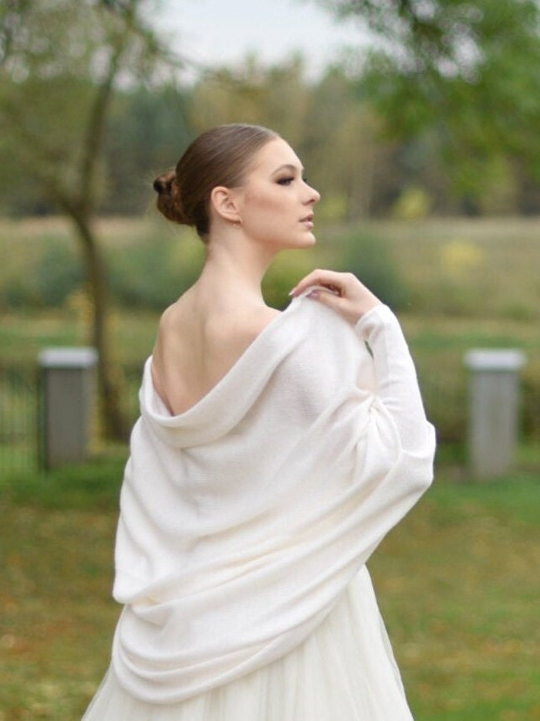 Hand Knitted Bridal Wool Shawl, Detachable Sleeves, Wedding Cover Up - Etsy