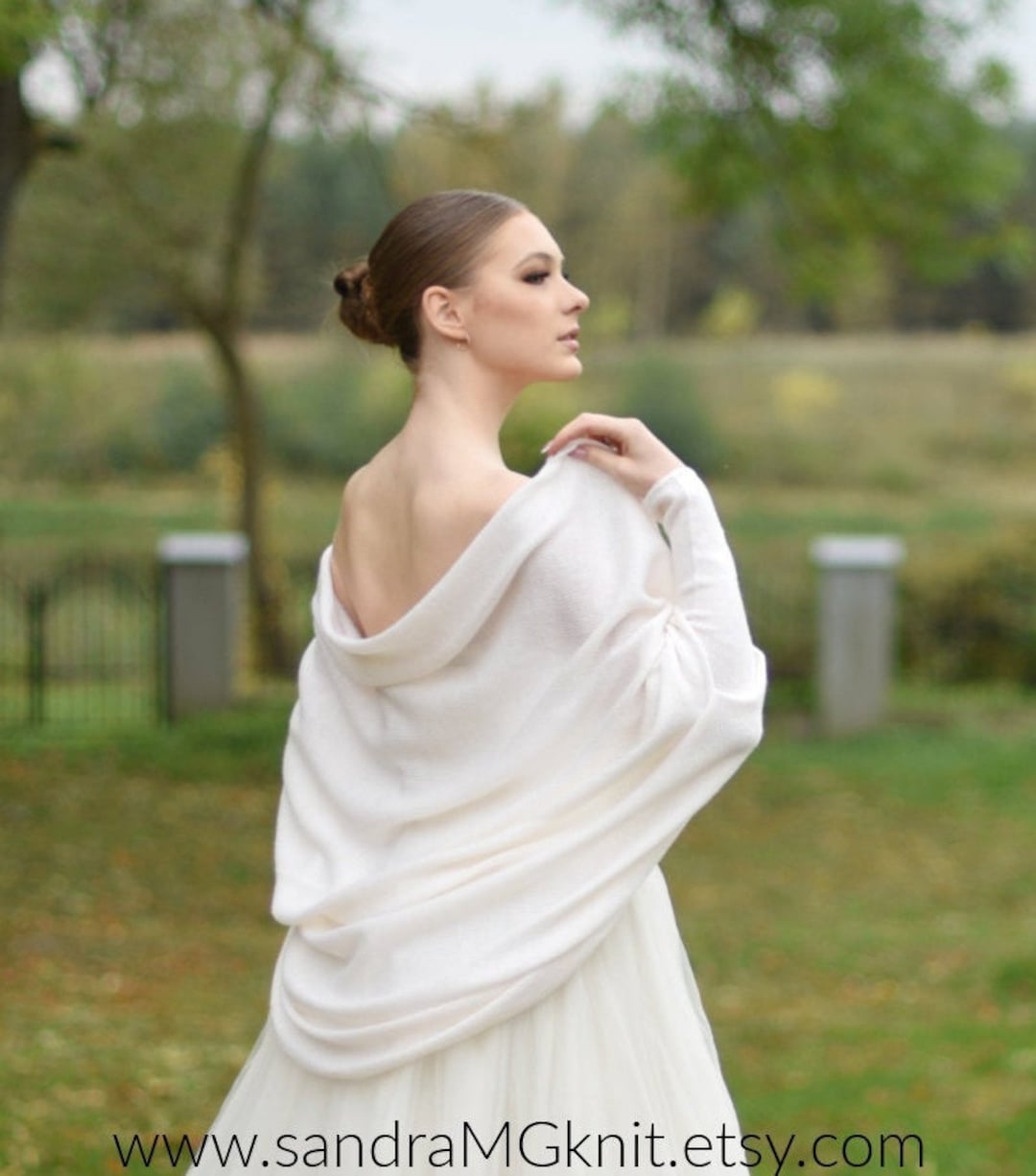 WHITE Bridal Shawl, 3 COLORS Wedding Shawl for Bride, Knitted Bridal ...