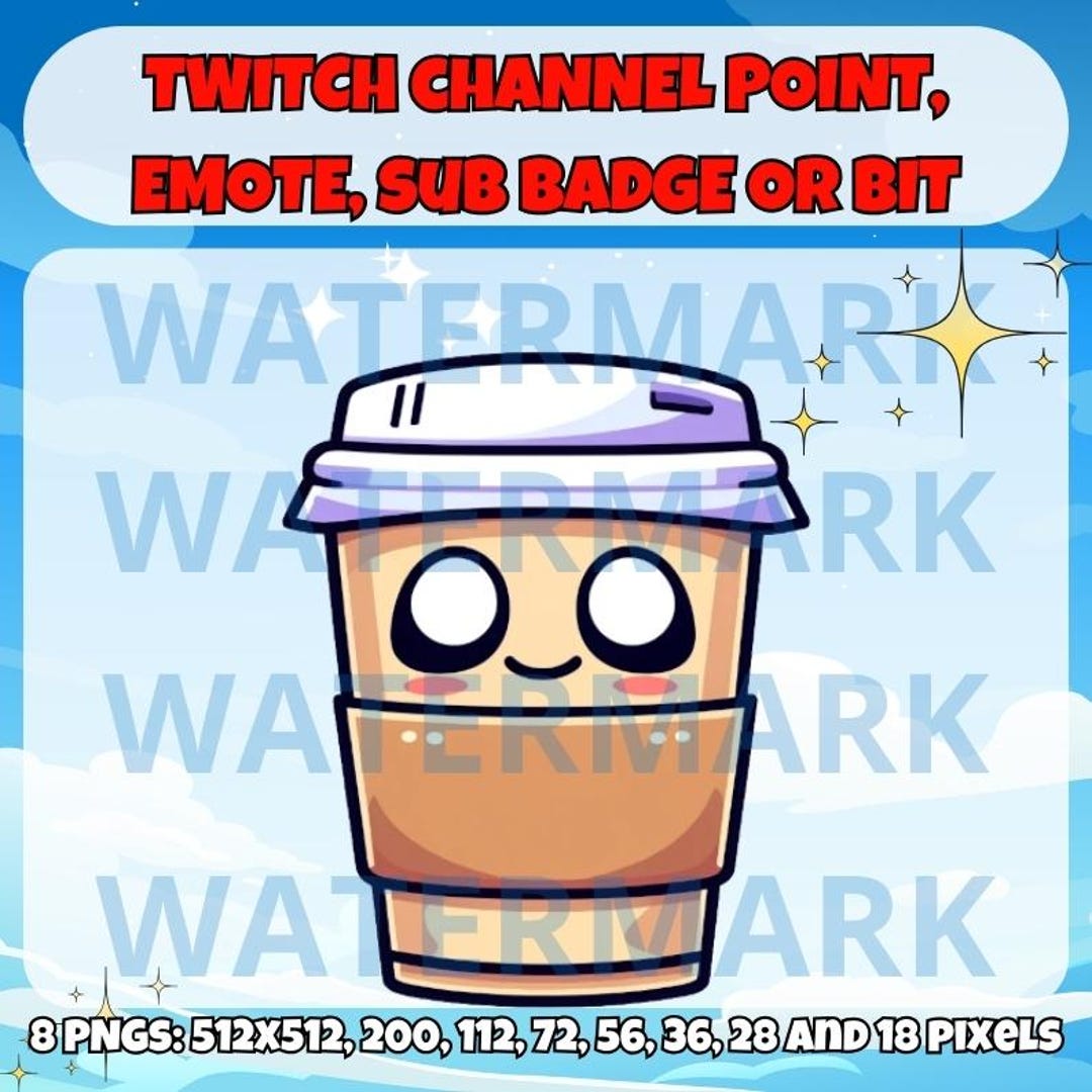 Kawaii Coffee Twitch Emote, Channel Points, Sub Badge or Bit Graphics ...