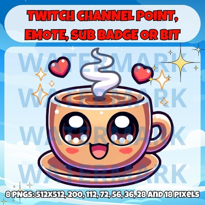 Kawaii Coffee Twitch Emote, Channel Points, Sub Badge or Bit Graphics ...