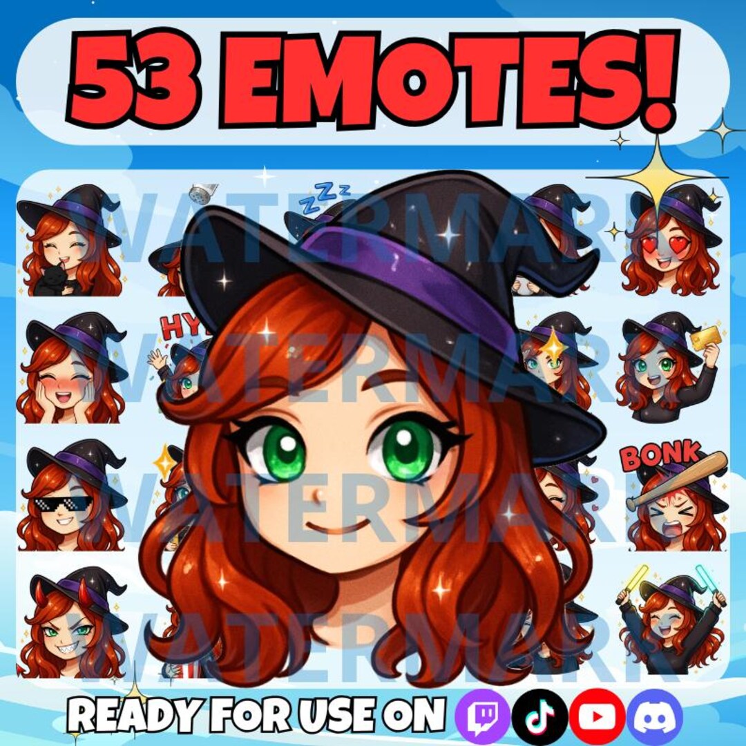 Witch Twitch Emote, Chibi Red Witch Emotes, Discord Emotes, Halloween ...