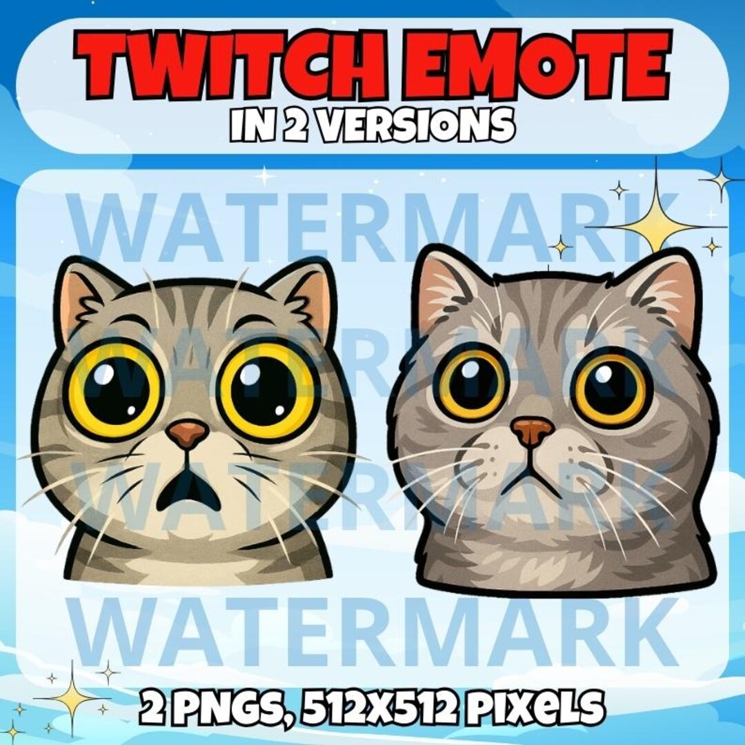 Surprised Gray Tabby Cat Twitch Emote - Cute Emote for Twitch Discord ...