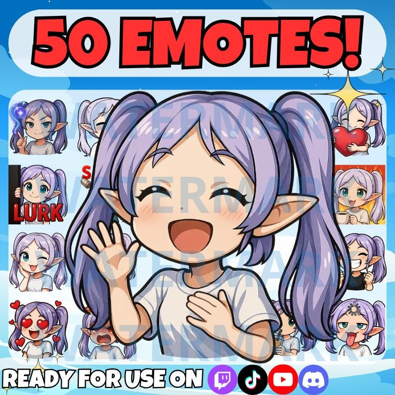Frieren Emotes, Frieren Twitch Emote, Mage Elf Emotes, Twitch Emotes ...