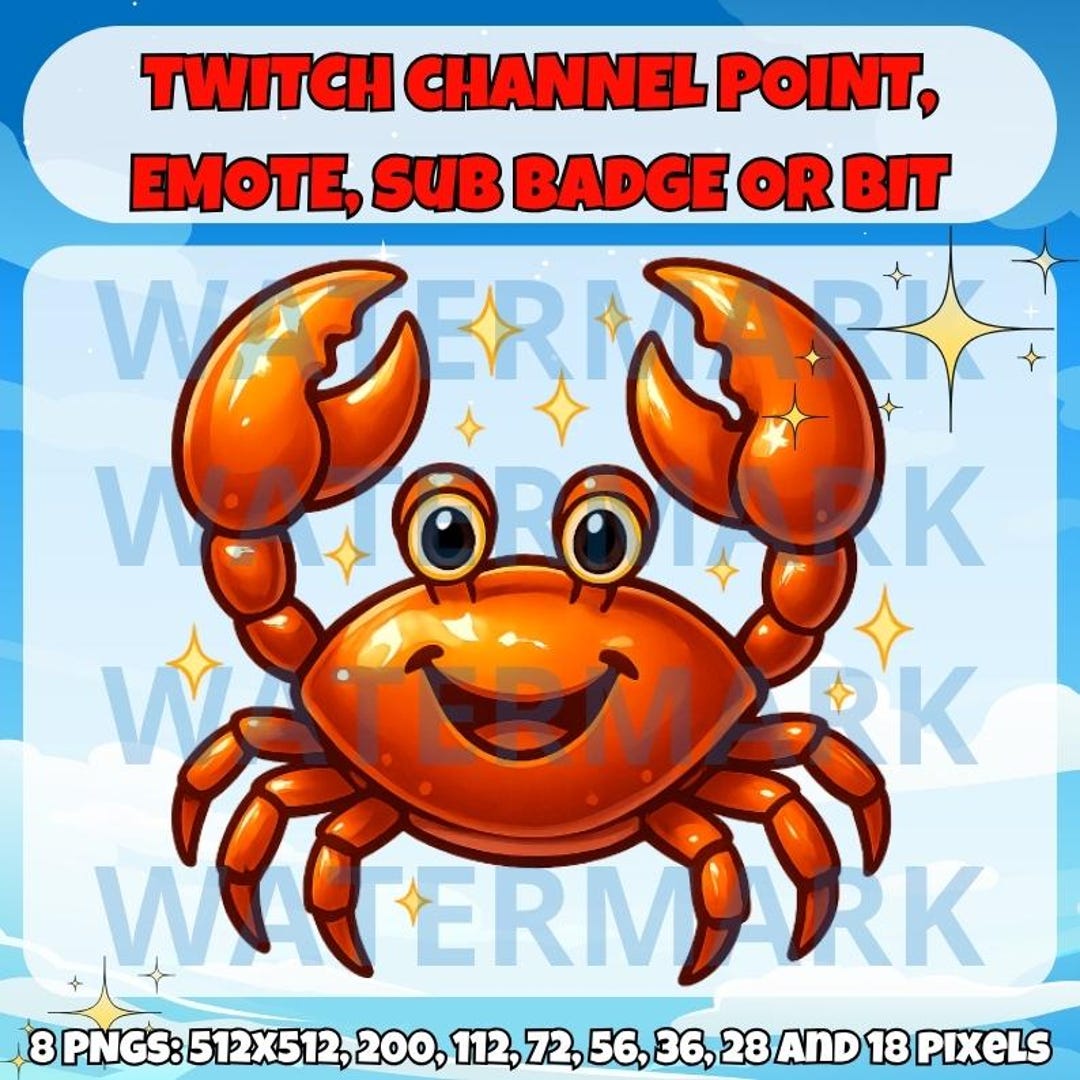 Cute Crab Twitch Emote, Channel Points, Sub Badge or Bit Graphics ...