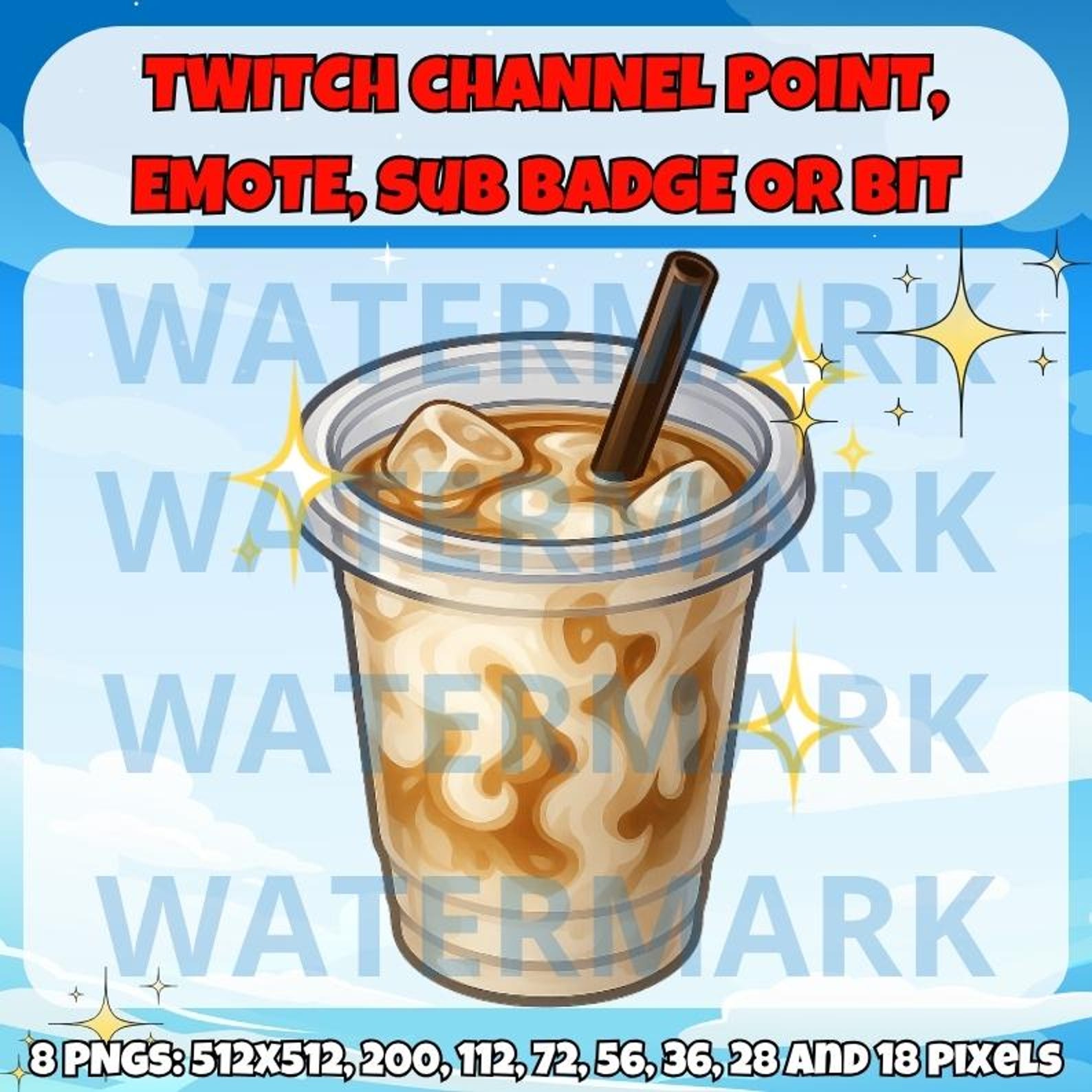 Iced Latte Coffee Twitch Emote, Channel Points, Sub Badge or Bit ...