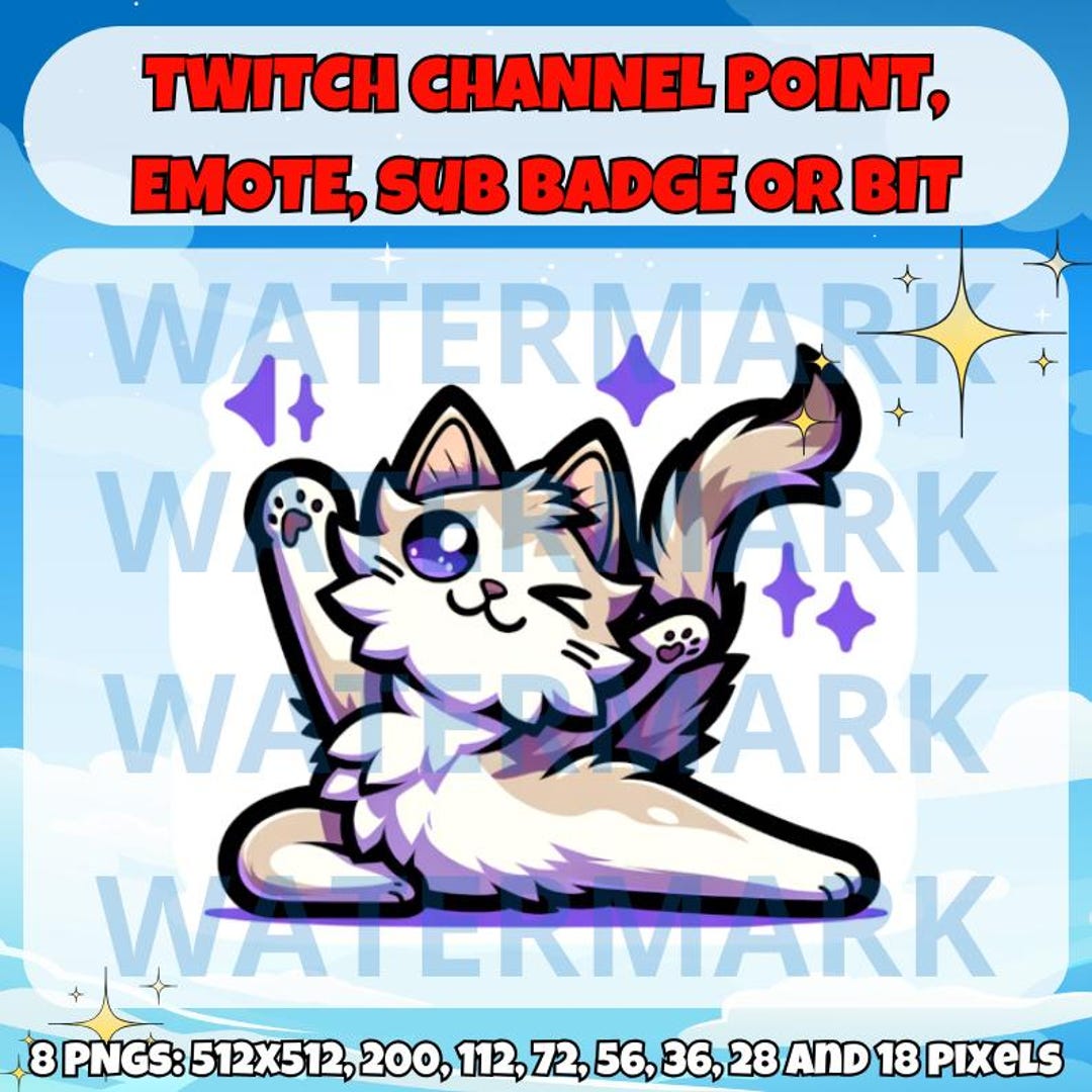 Gray Stretching Cat Twitch Emote, Channel Points, Sub Badge or Bit ...