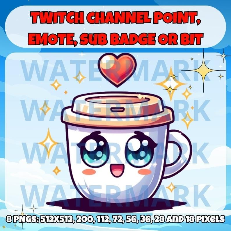 Kawaii Coffee Twitch Emote, Channel Points, Sub Badge or Bit Graphics ...