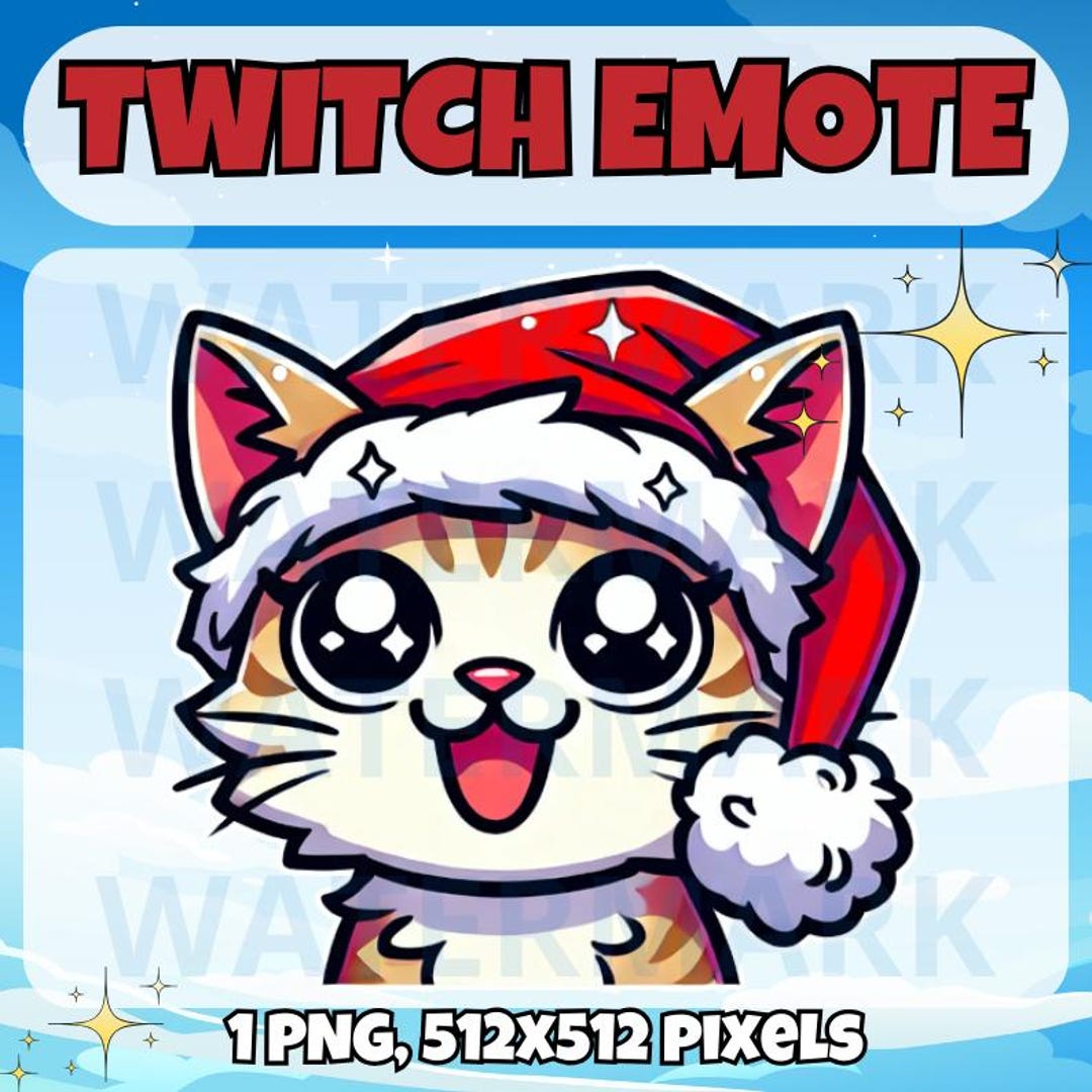 Santa Cat Twitch Emote - Cute Cat Emote for Twitch Discord Youtube Kick ...