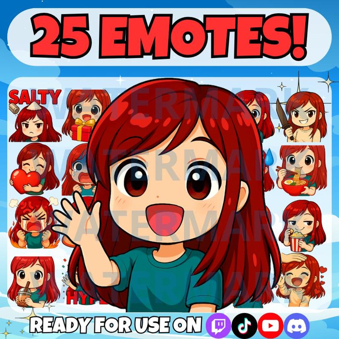 Chibi Red Girl Twitch Emote, Girl Emote for Twitch, Chibi Girl Emotes ...