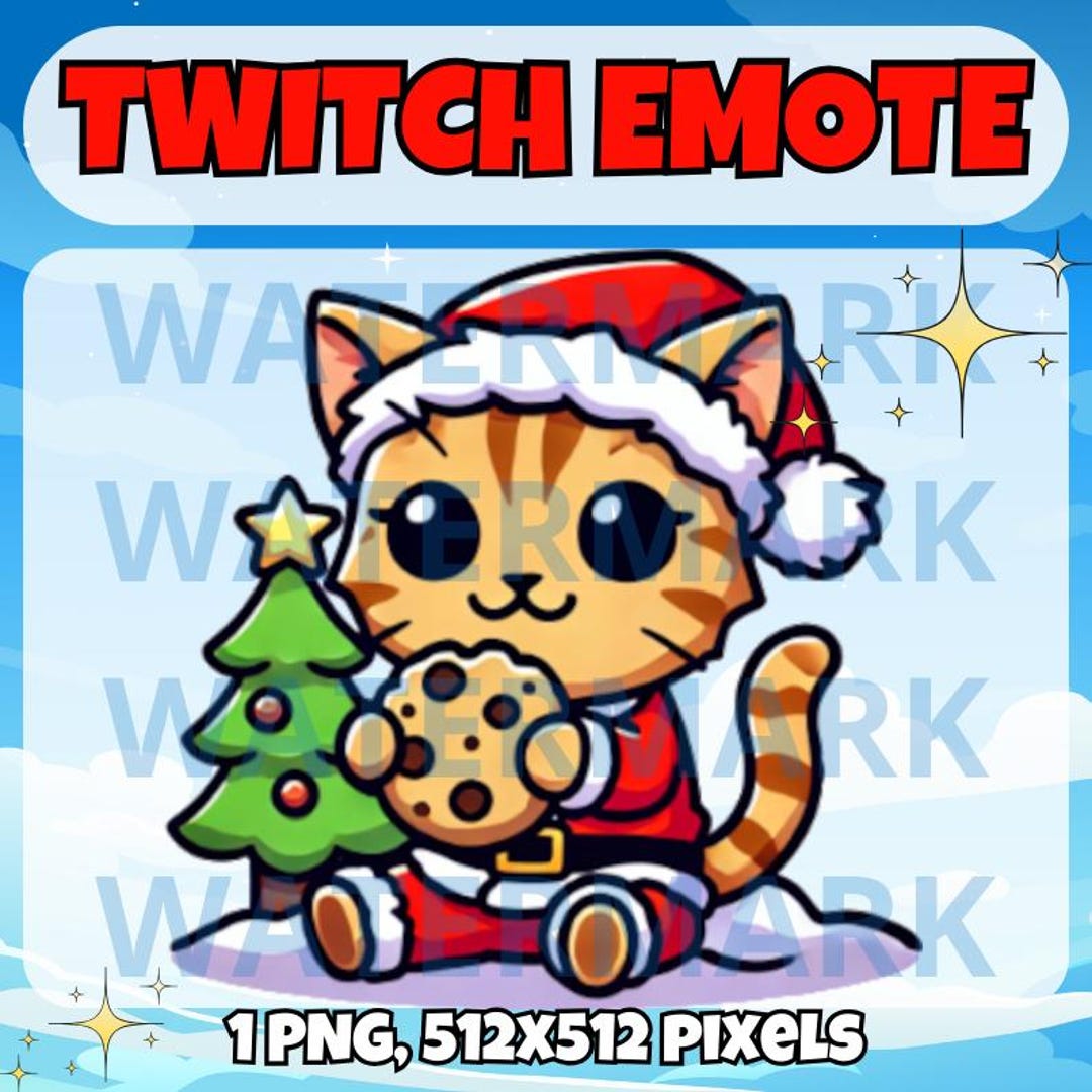 Santa Cat Twitch Emote - Cute Cat Emote for Twitch Discord Youtube Kick ...