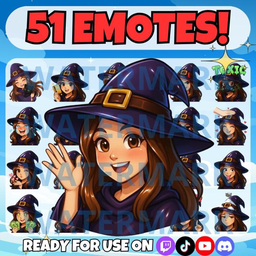 Witch Twitch Emote, Chibi Witch Emotes, Discord Emotes, Halloween ...