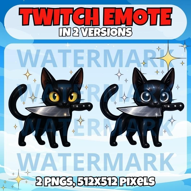 Black Cat With Knife Twitch Emote - Funny Emote for Twitch Discord ...