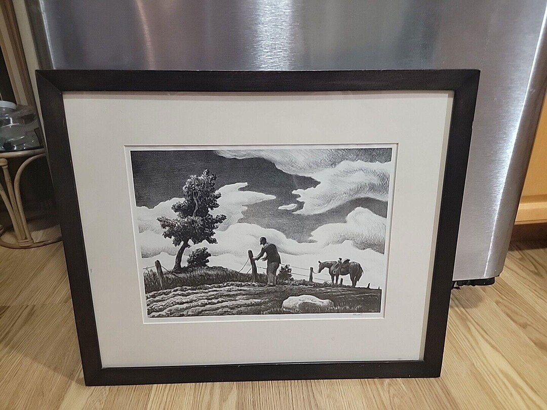 Thomas Hart Benton 1941 the Fence Mender * Artwork Framed Pencil Signed ...
