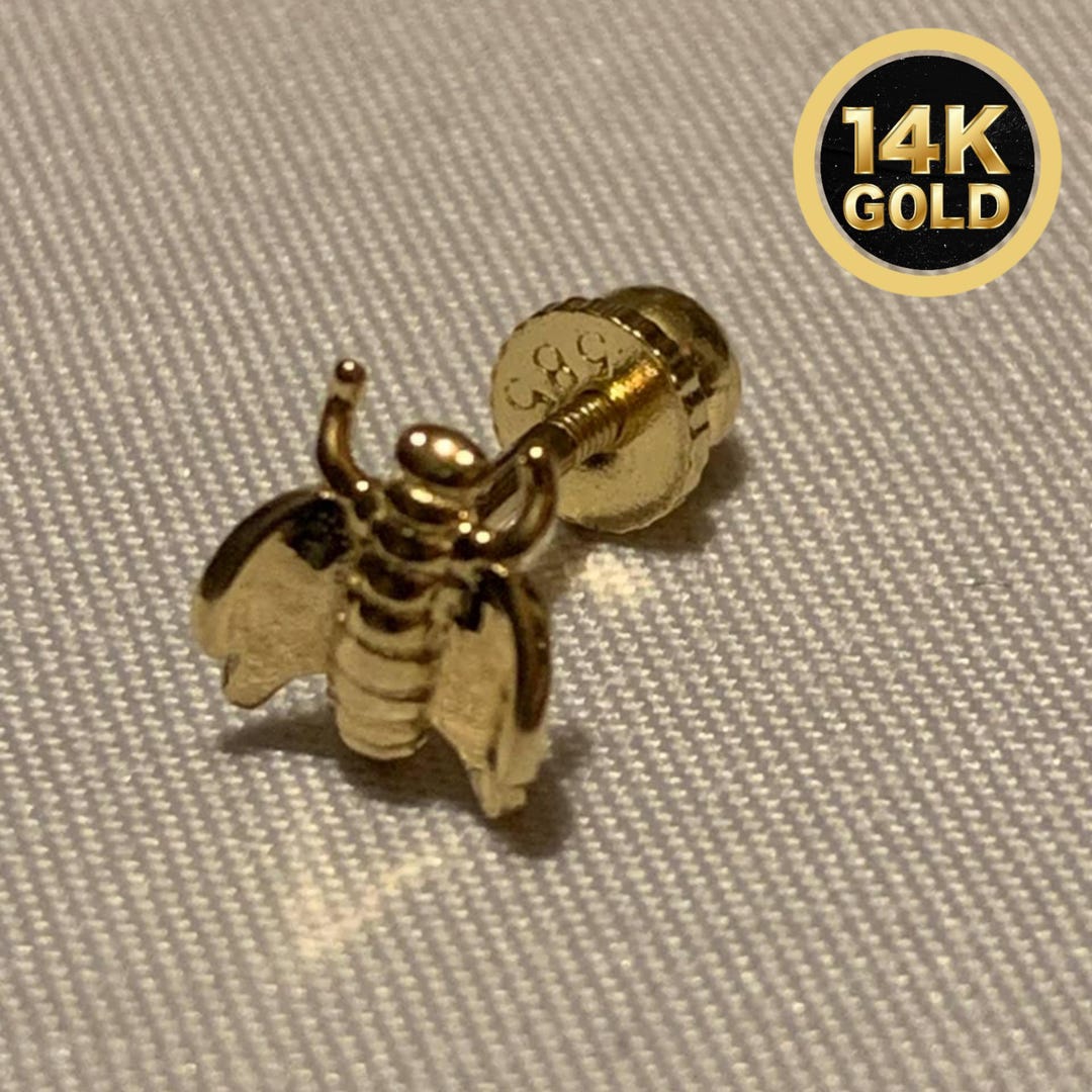 14K Gold Tragus Earring, Helix Piercing, 14K Solid Gold Tragus Piercing ...