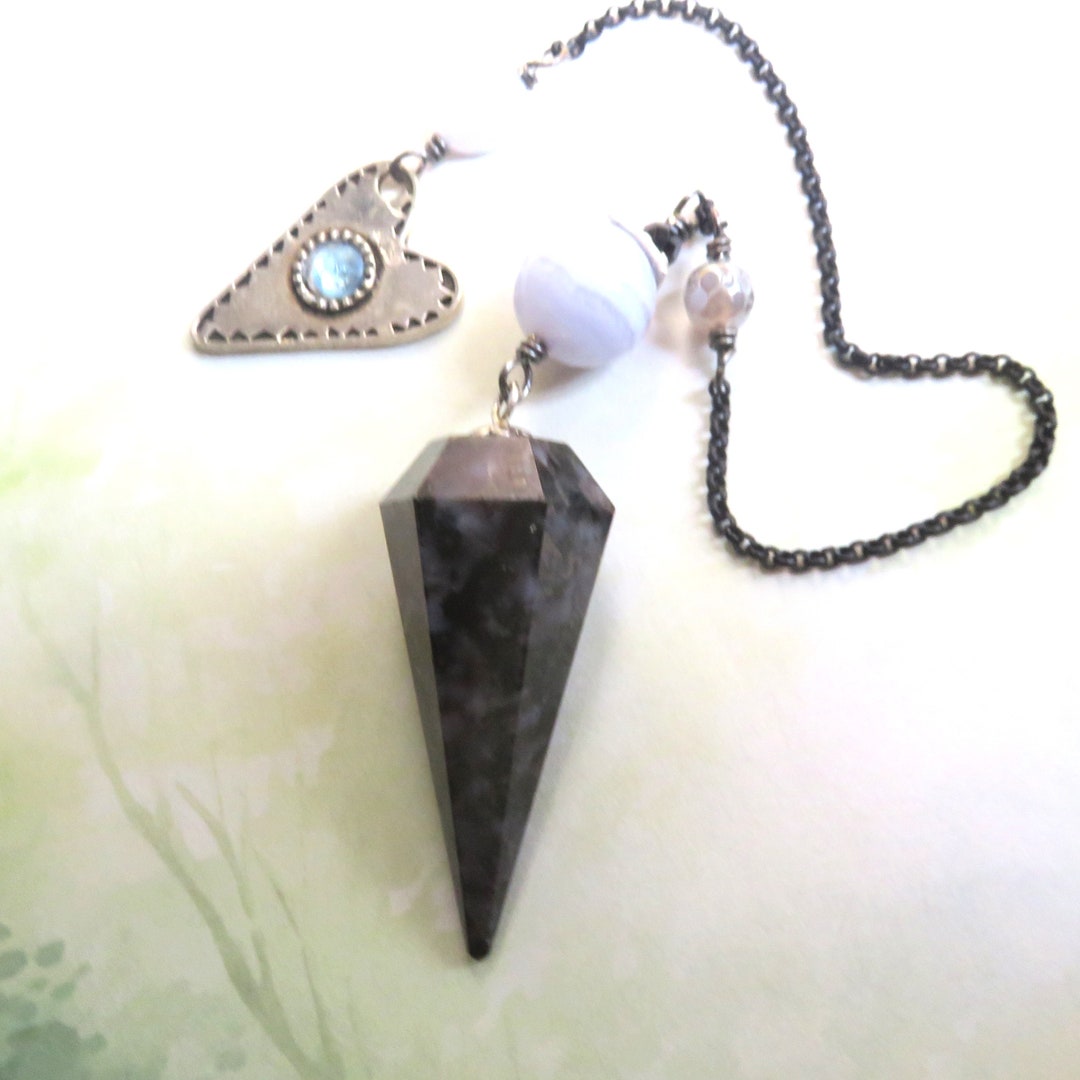 Mystic Merlinite Pendulum, Black Chain, , Blue Lace Agate, Mystic Agate ...