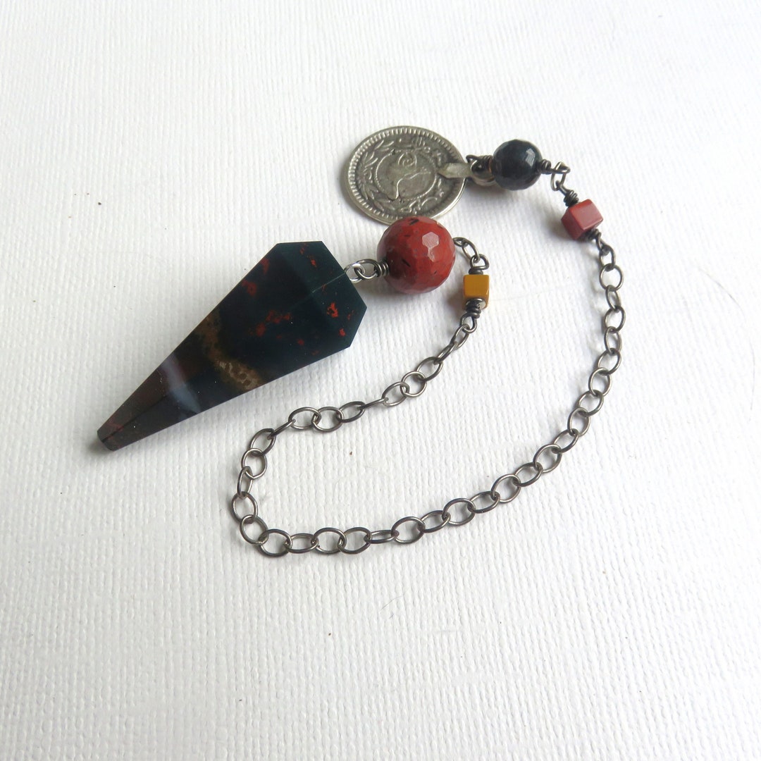 Bloodstone Pendulum Jasper Beads Arabic Coin Charm Oxidized - Etsy