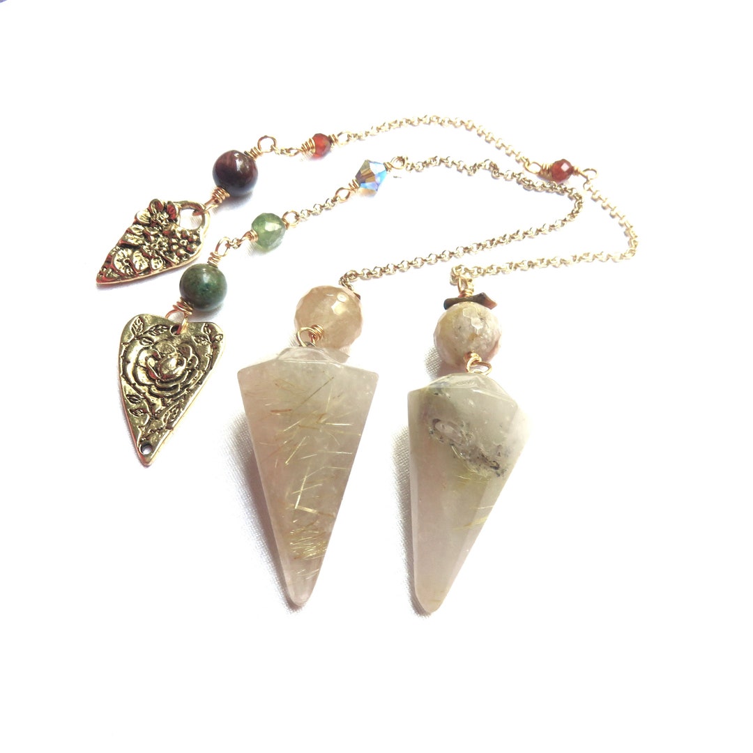 Rutilated Quartz Pendulum, Green Girl Studio Charm, Stones to Dispel ...