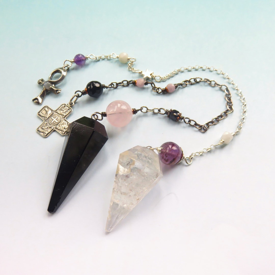 Black Tourmaline Pendulum, Quartz Pendulum, Sterling Chain, Sterling ...