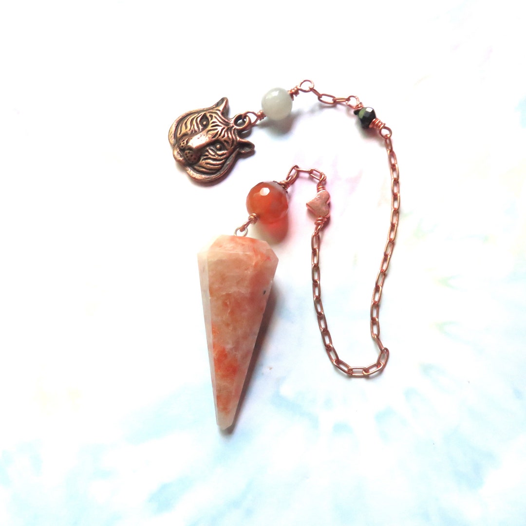 Sunstone Pendulum, Solid Copper Chain, Tiger Charm - Etsy