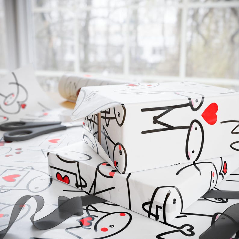 Flork Meme Wrapping Paper Couples Design With Hearts, Perfect for Her ...