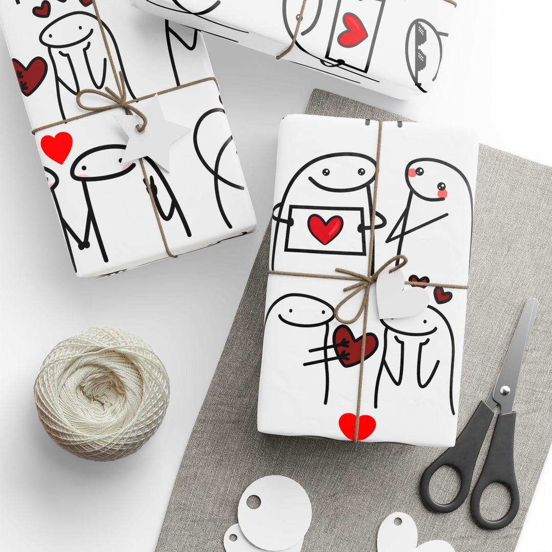 Flork Meme Wrapping Paper Couples Design With Hearts, Perfect for Her ...
