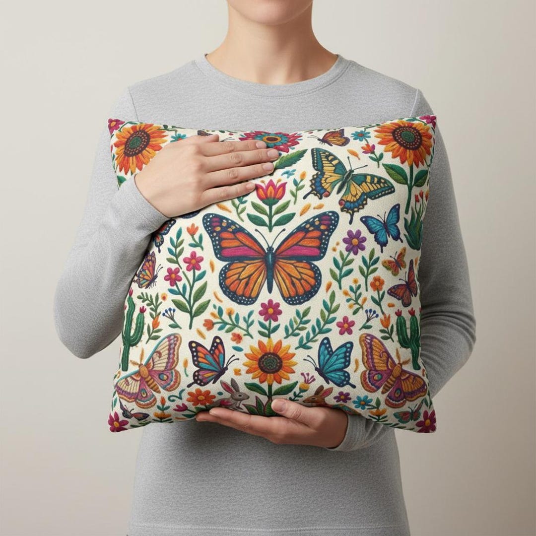 Colorful Butterfly Folk Art Pillowcase | Square Throw Pillowcase - Etsy
